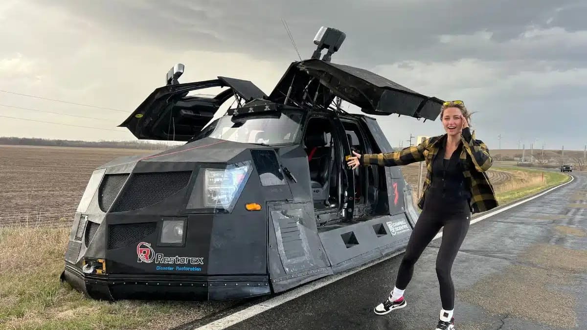 We went storm chasing in a $750,000 tornado-proof tank