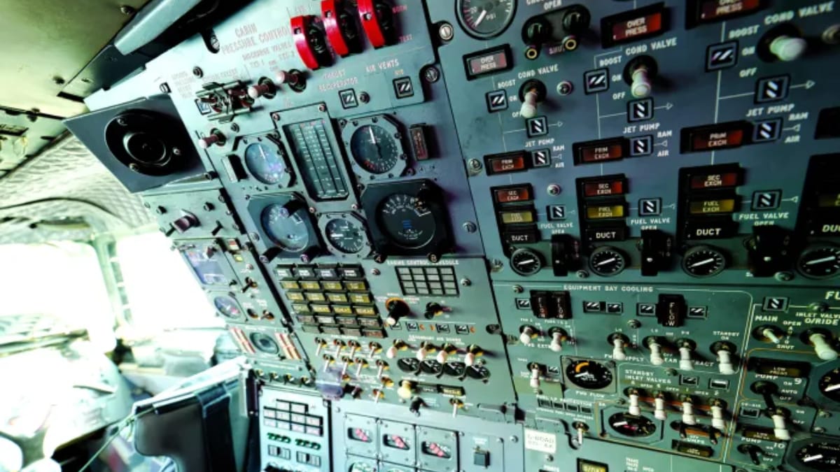 Photo shows inside of Concorde's cockpit, one of the most complex ...
