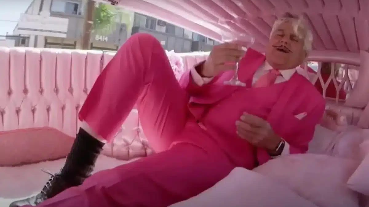 Jay Leno checks out the outrageous Pink Panthermobile