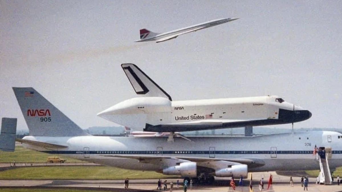 Rare photograph captures Concorde taking off as NASA’s Boeing 747 hauls ...
