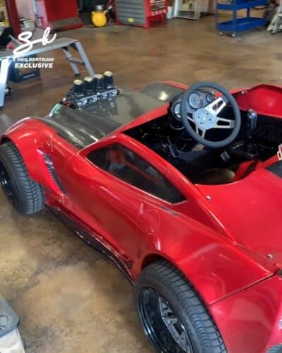 Corvette go-kart built using the shell of a children's bed