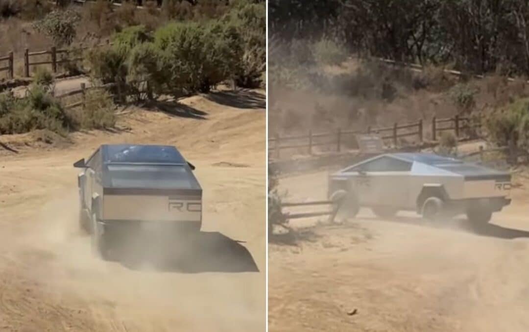 Cybertruck spotted drifting, kicking up mud in new footage