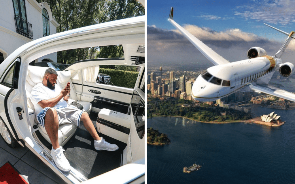 Whether flying or driving DJ Khaled travels in outrageous luxury