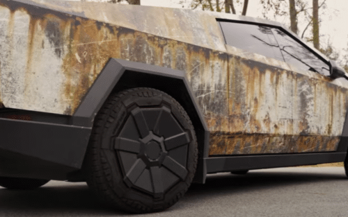 Tesla Cybertruck wrap that makes it look rusty might be over the top