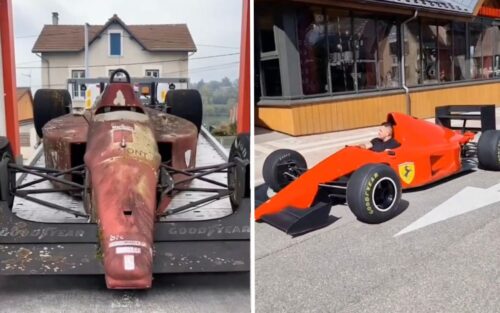 Abandoned Ferrari F1 car is restored to its former glory