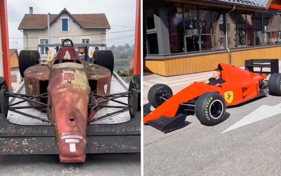 Abandoned Ferrari F1 car is restored to its former glory