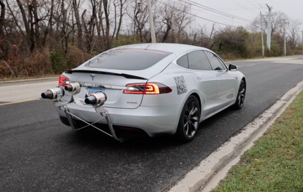 Guy straps three jet engines to the back of Tesla for fun