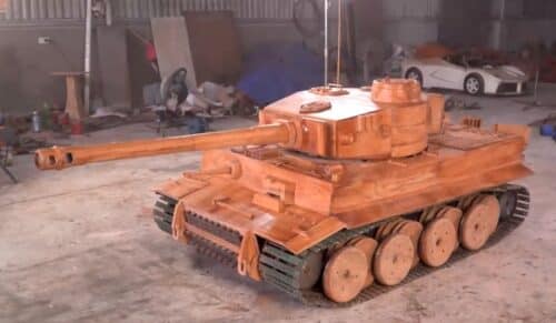 Dad builds a wooden tank and it actually fires