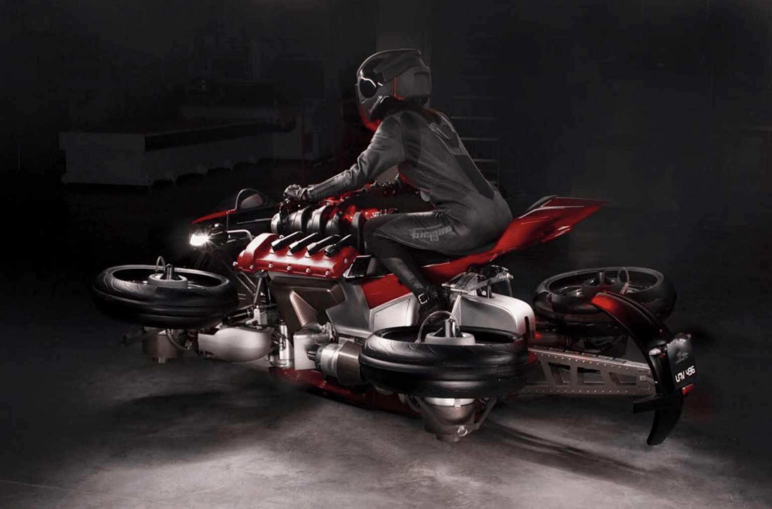 Wild flying motorcycle transforms into a hoverbike