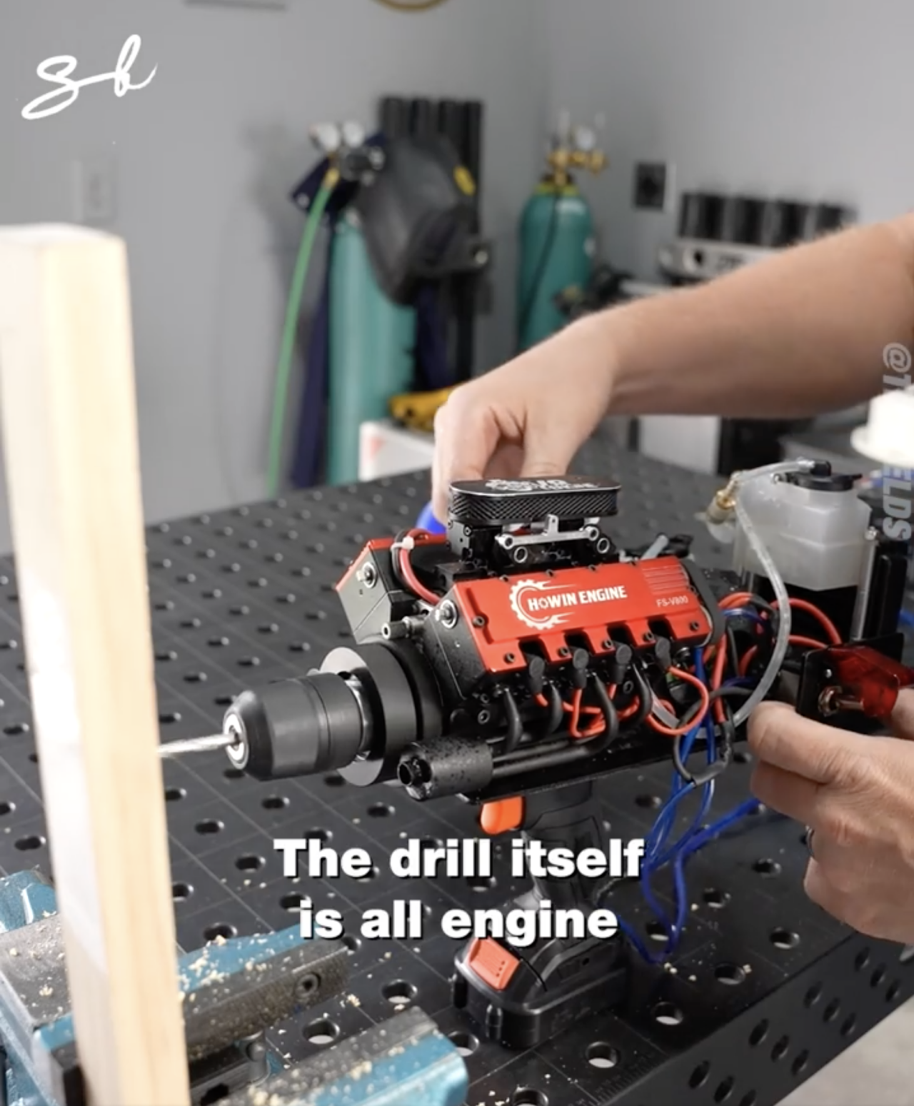 This guy just built a nitro V8 engine drill and it's insane