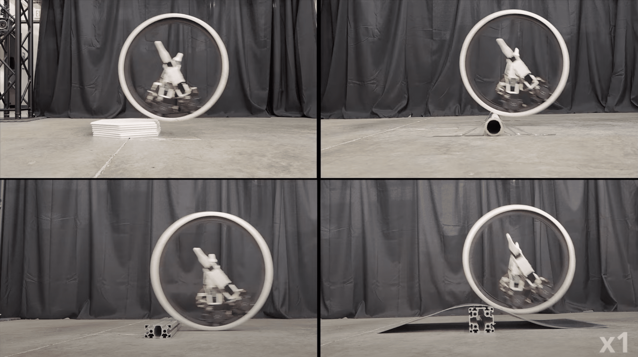 Ringbot monocycle robot rolls and balances on two legs