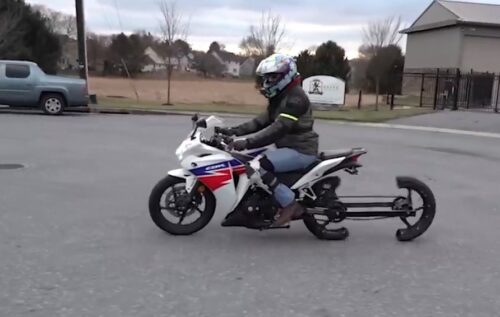 Redneck engineers build world's first split-wheel motorcycle